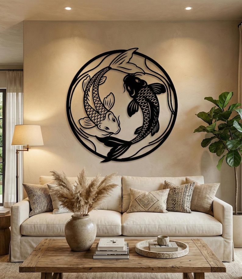 Yin Yang Koi Fish Metal Wall Art | CNC Laser Cut File (digital Download ...