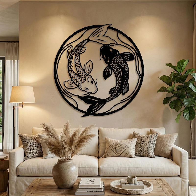 Koi Fish Yin Yang Metal - Etsy