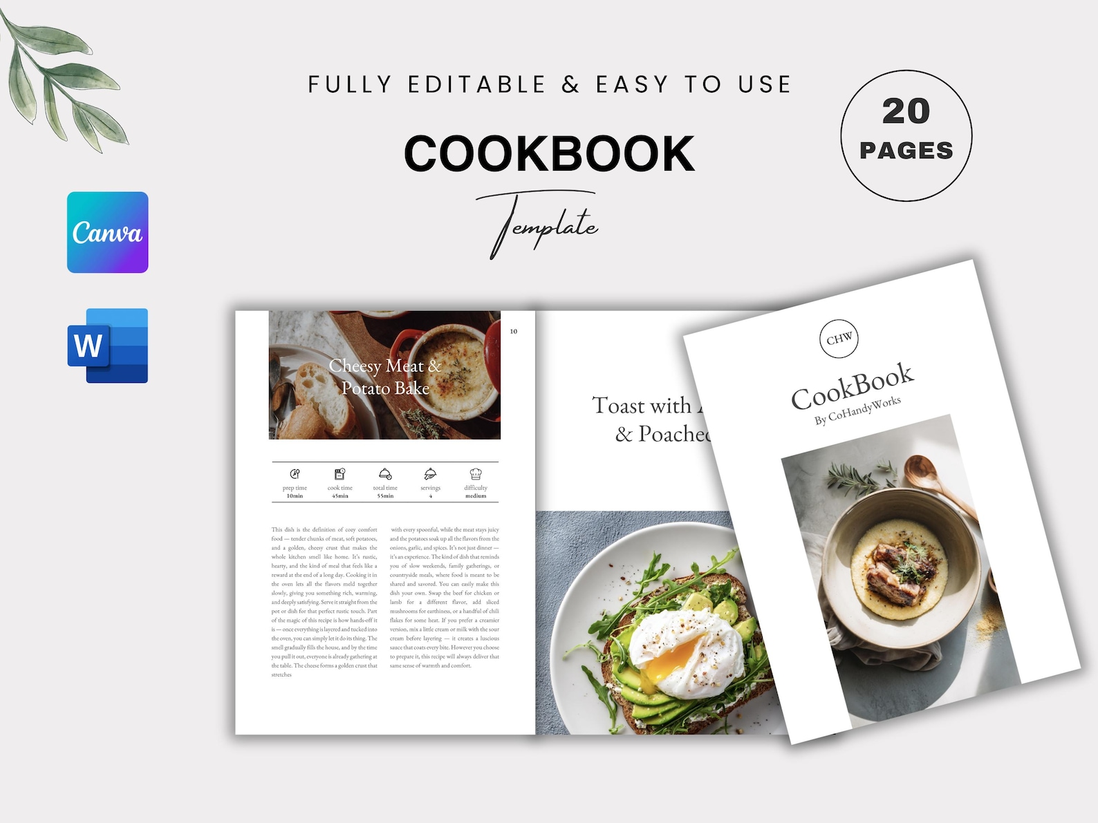 Editable Cookbook Template for Canva Printable Recipe Pages Recipe Card ...