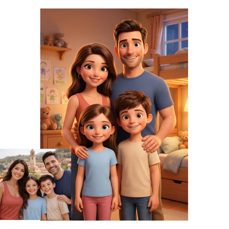 Pixar Style Family & Couple Portrait , Custom Cartoon Portrait From ...