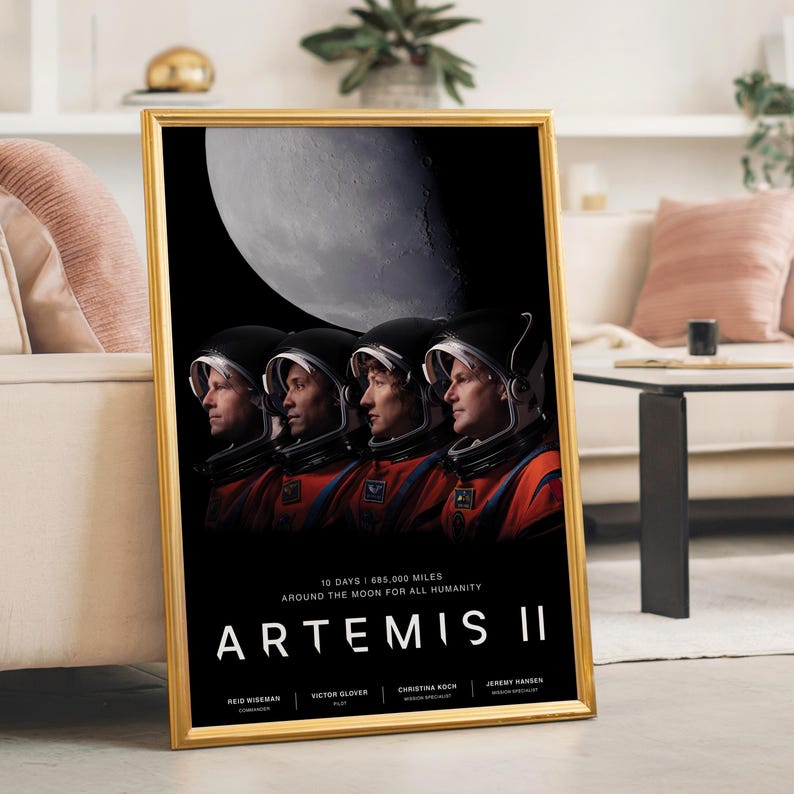Artemis II Astronaut Poster, Moon Mission Wall Art, NASA Style Crew ...