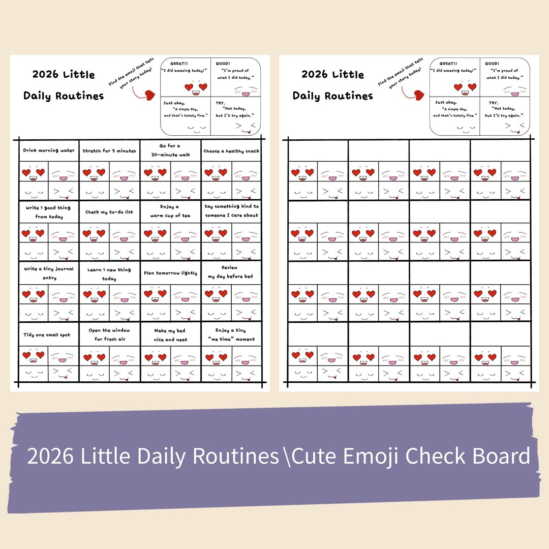 2026 Daily Routine Printable | Cute Emoji Habit Tracker | Kids & Adults ...