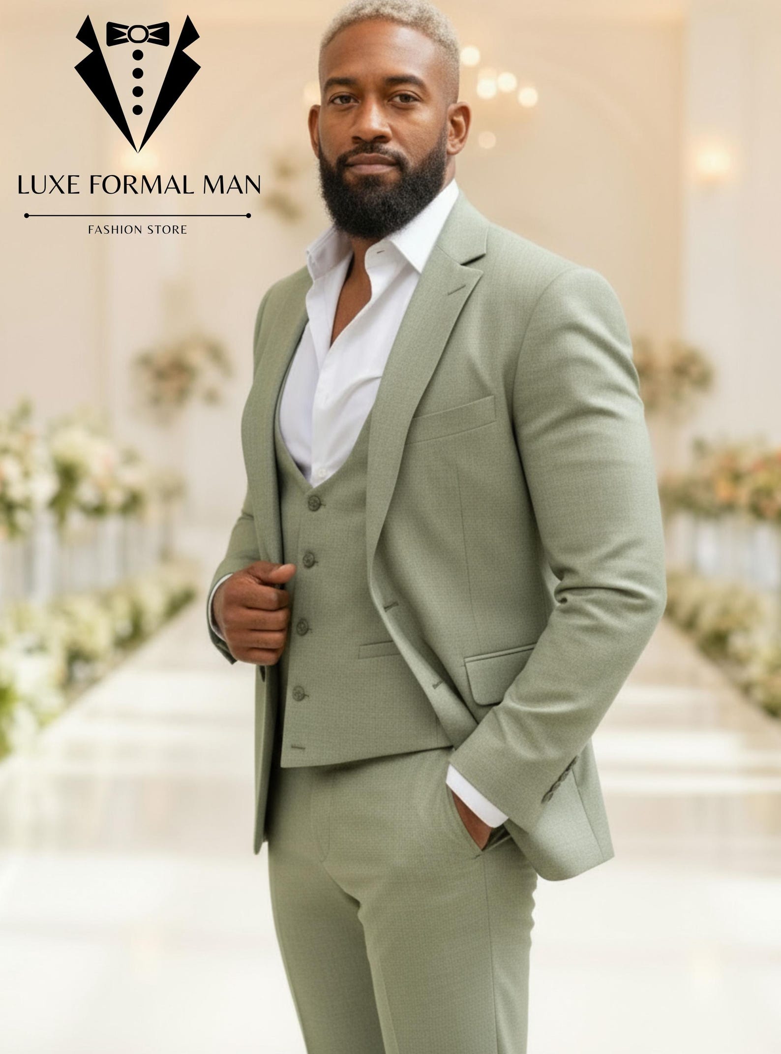 Men's Elegant Sage Green 3-piece Suits: With Matching Vest and Pants ...