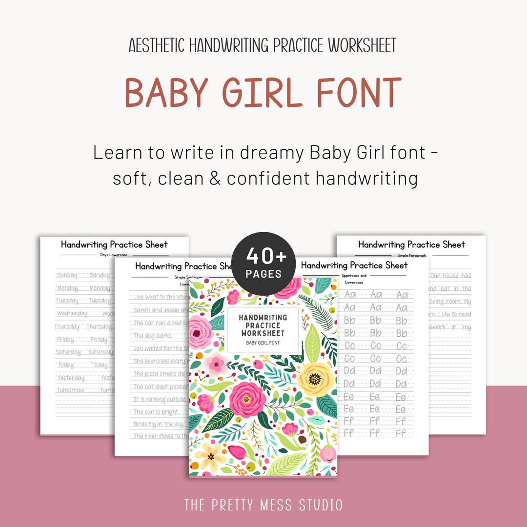 Baby Girl Font Handwriting Practice Worksheet | Cursive (printable PDF ...
