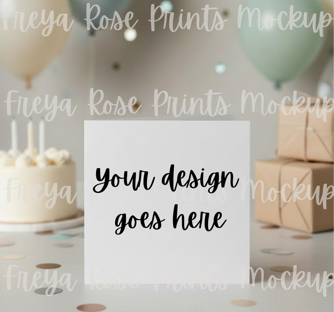 Neutral Birthday Themed Square Greeting Card Mockups - Birthday Card ...