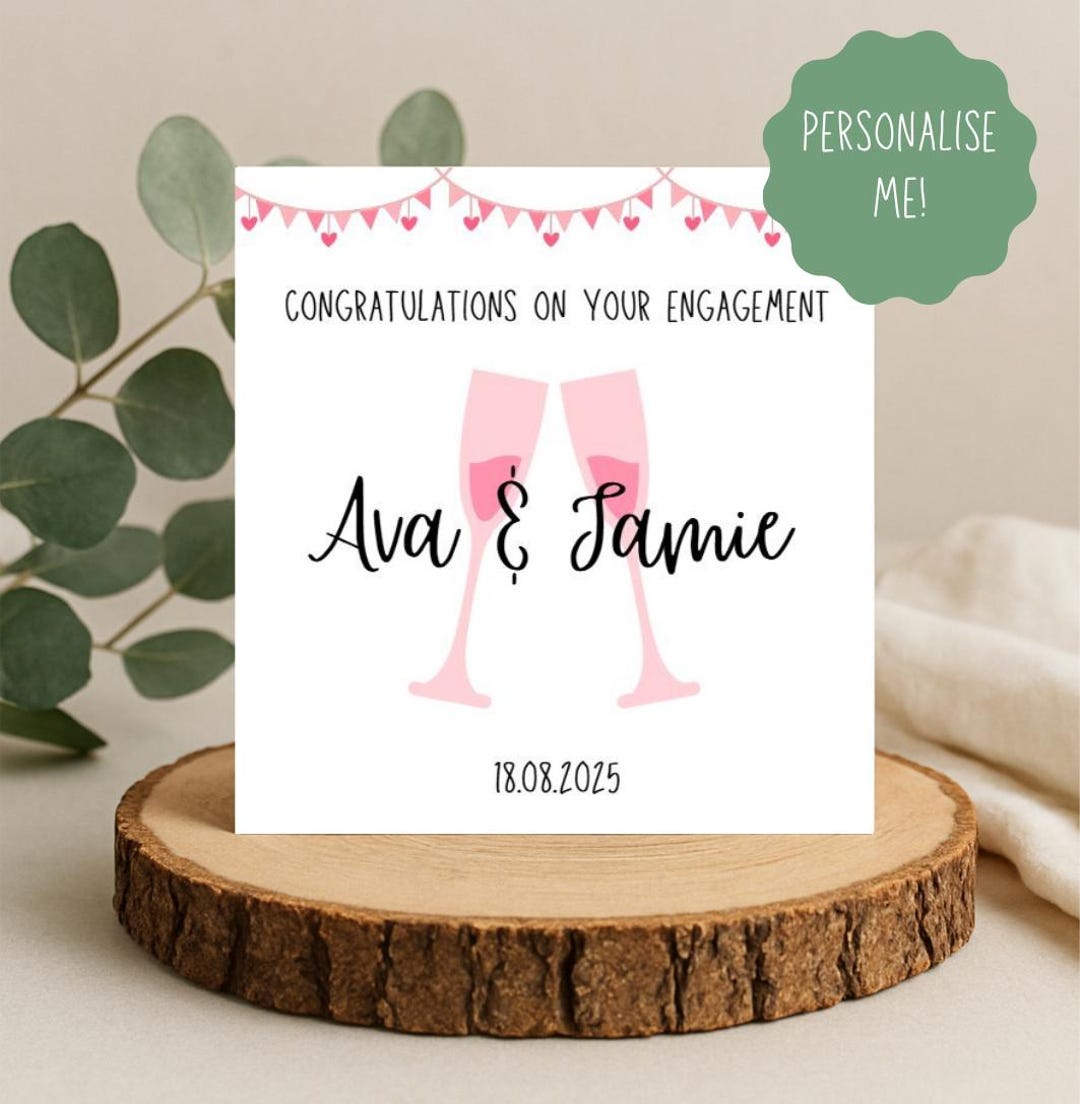 Personalised Engagement Card - With Names and Date - Etsy