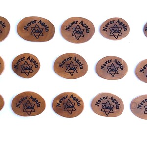 Never Again Pin Shoah Israeli Olive Wood Art Memorized Pin - Etsy