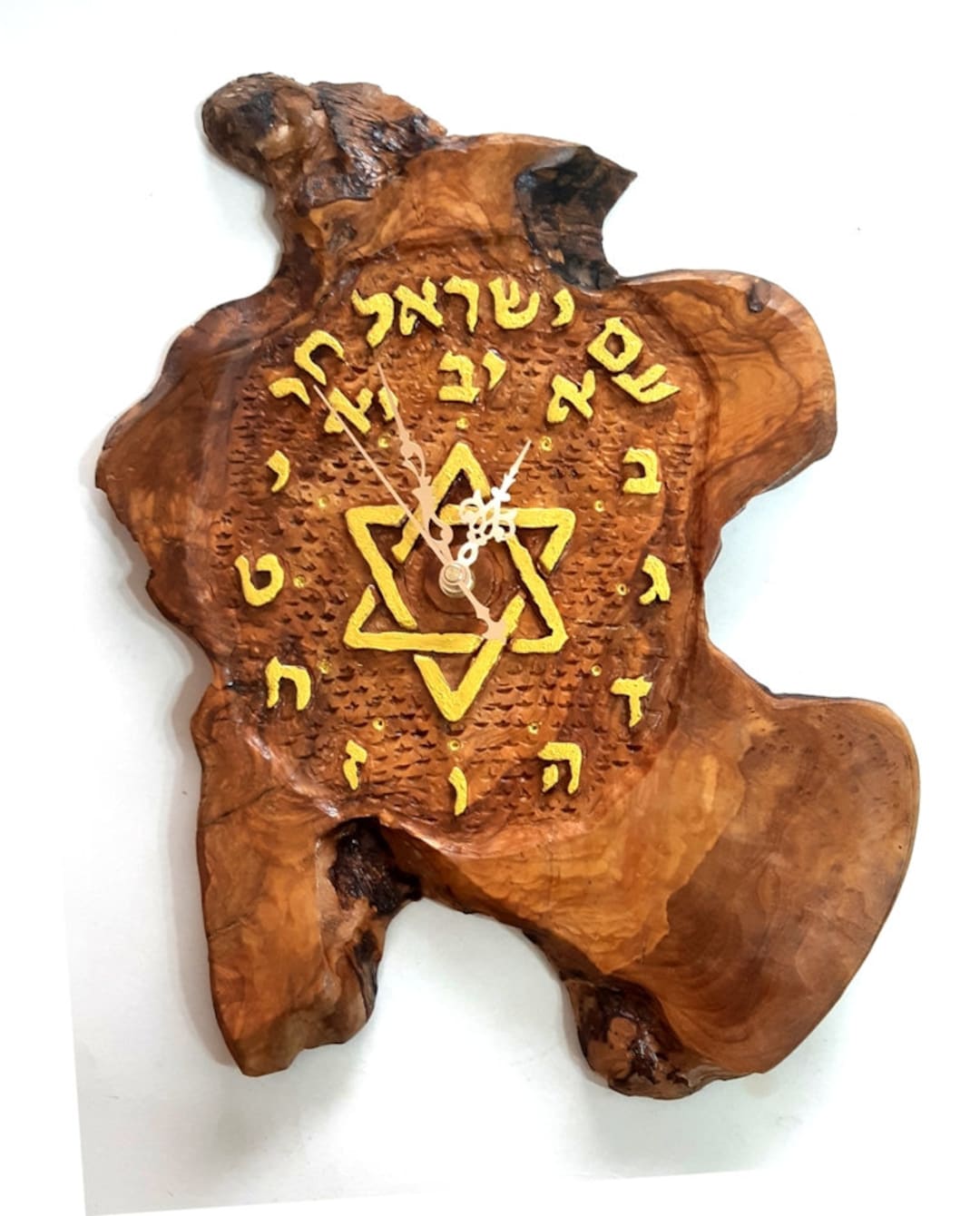 Am Israel Chai Clock, Israeli Handmade Olive Wood Art עם ישראל חי ...