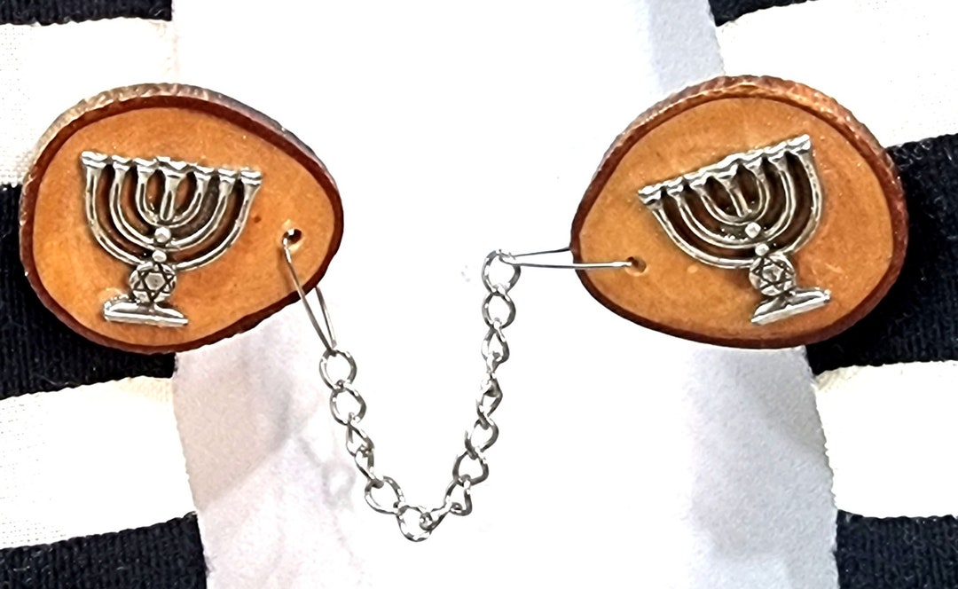 Bar Mitzvah Gift Olive Wood Tallit Clips With Menorah Silver Color ...