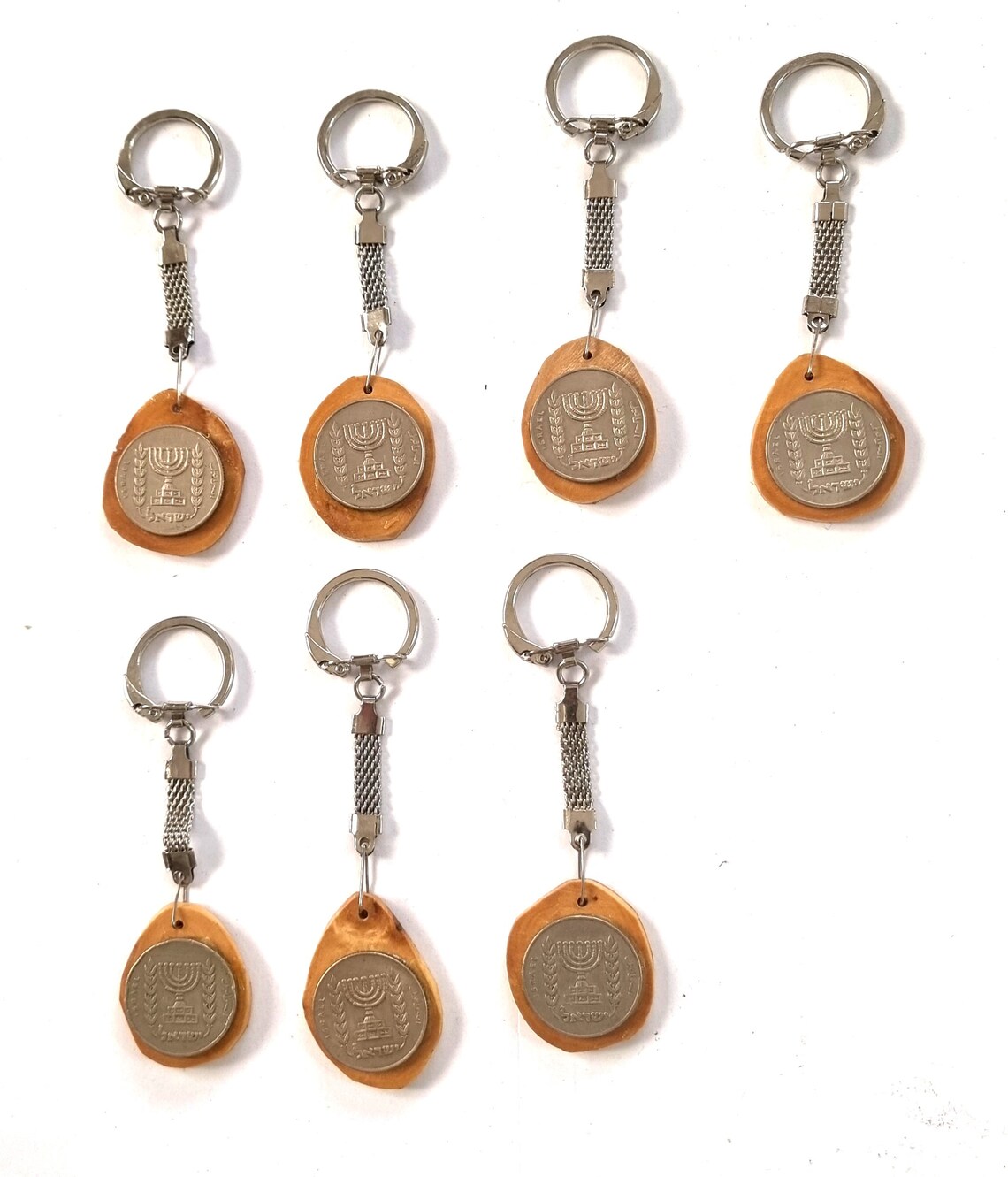 Olive Wood Keychain With Israeli Old Coin Lira Emblem of the - Etsy