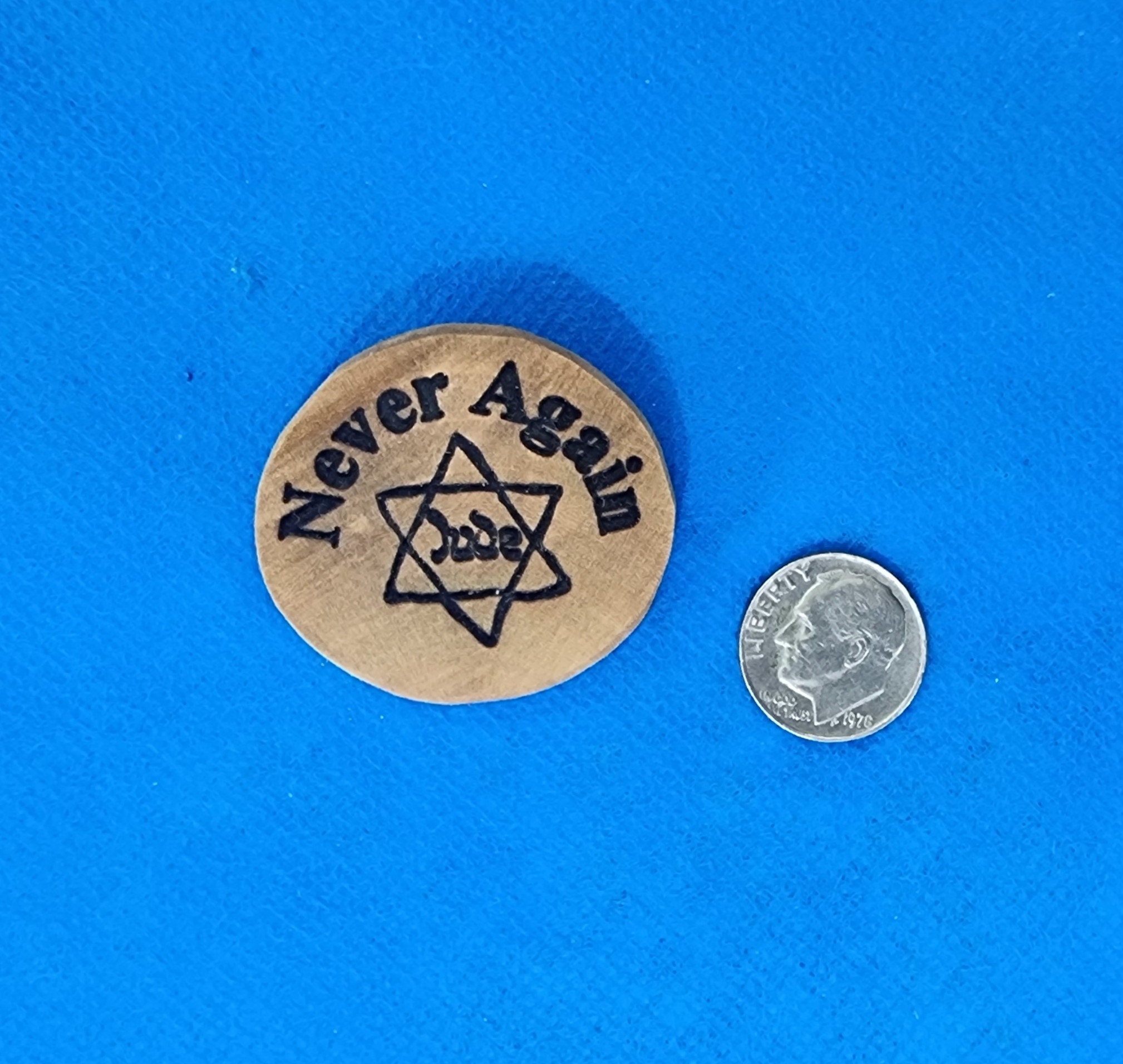 Never Again Pin Shoah, Israeli Olive Wood Art Memorized Pin the ...