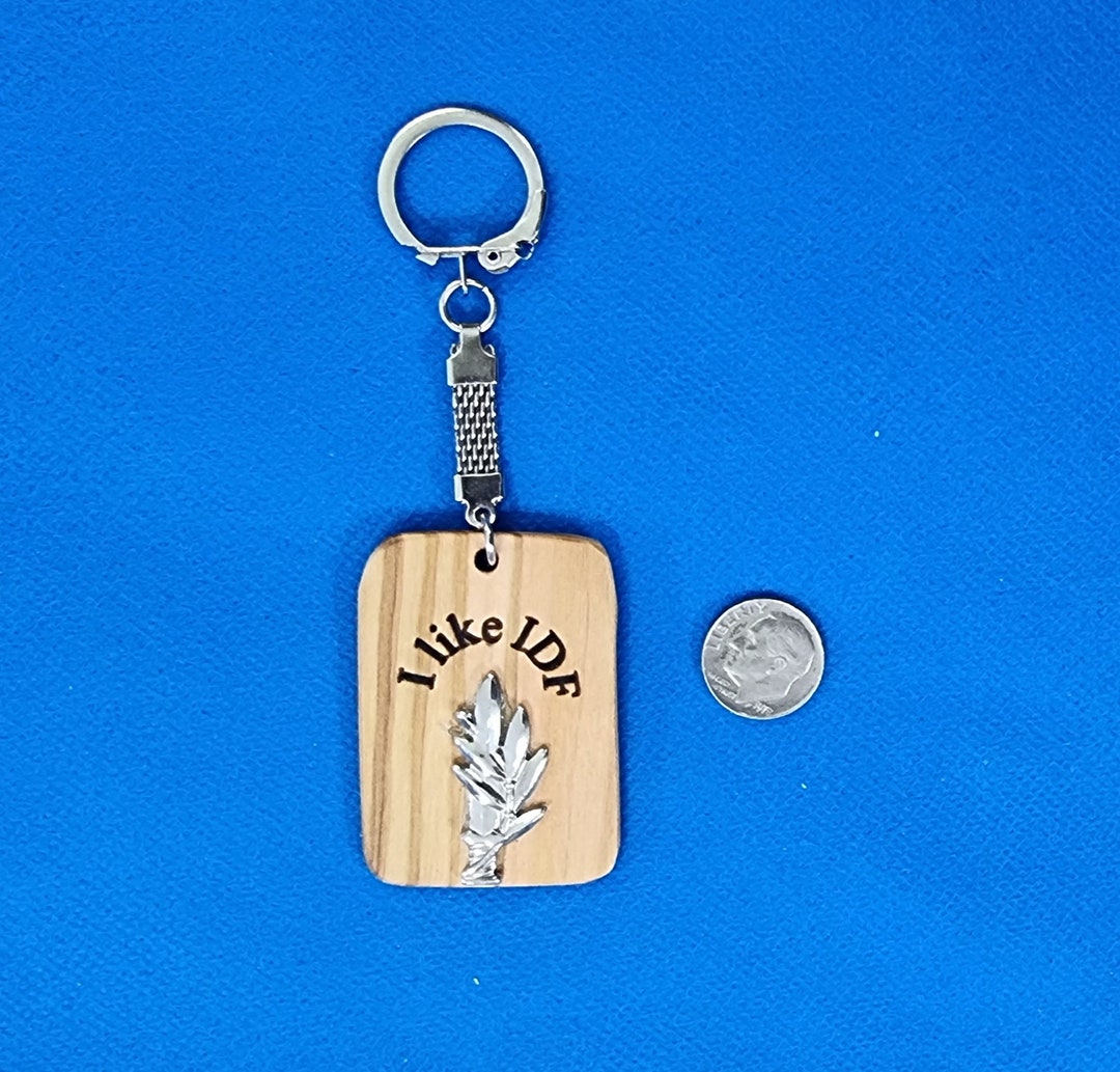 Olive Wood Key Chain With IDF ZAHAL Officer Pin Sign I Like IDF KC061 ...