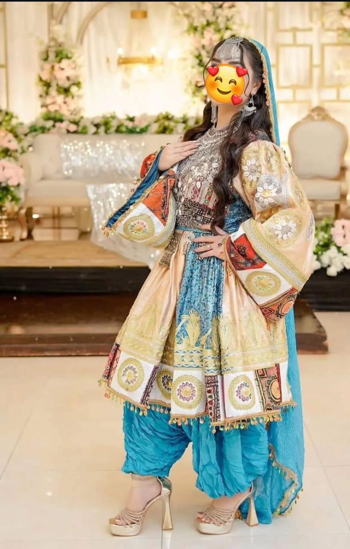 Afghani Jamawar Dress With Leather Embroidery and Antique Hem - Etsy