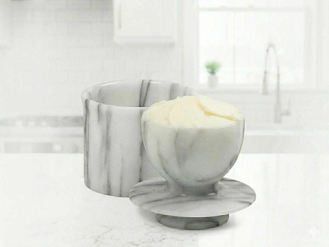 Marble Butter Keeper With Water Seal, Natural Stone Butter Dish, Modern ...