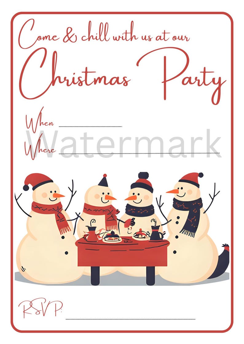 Snowman Christmas Party Invitation: Winter Holiday Invite (editable PDF ...