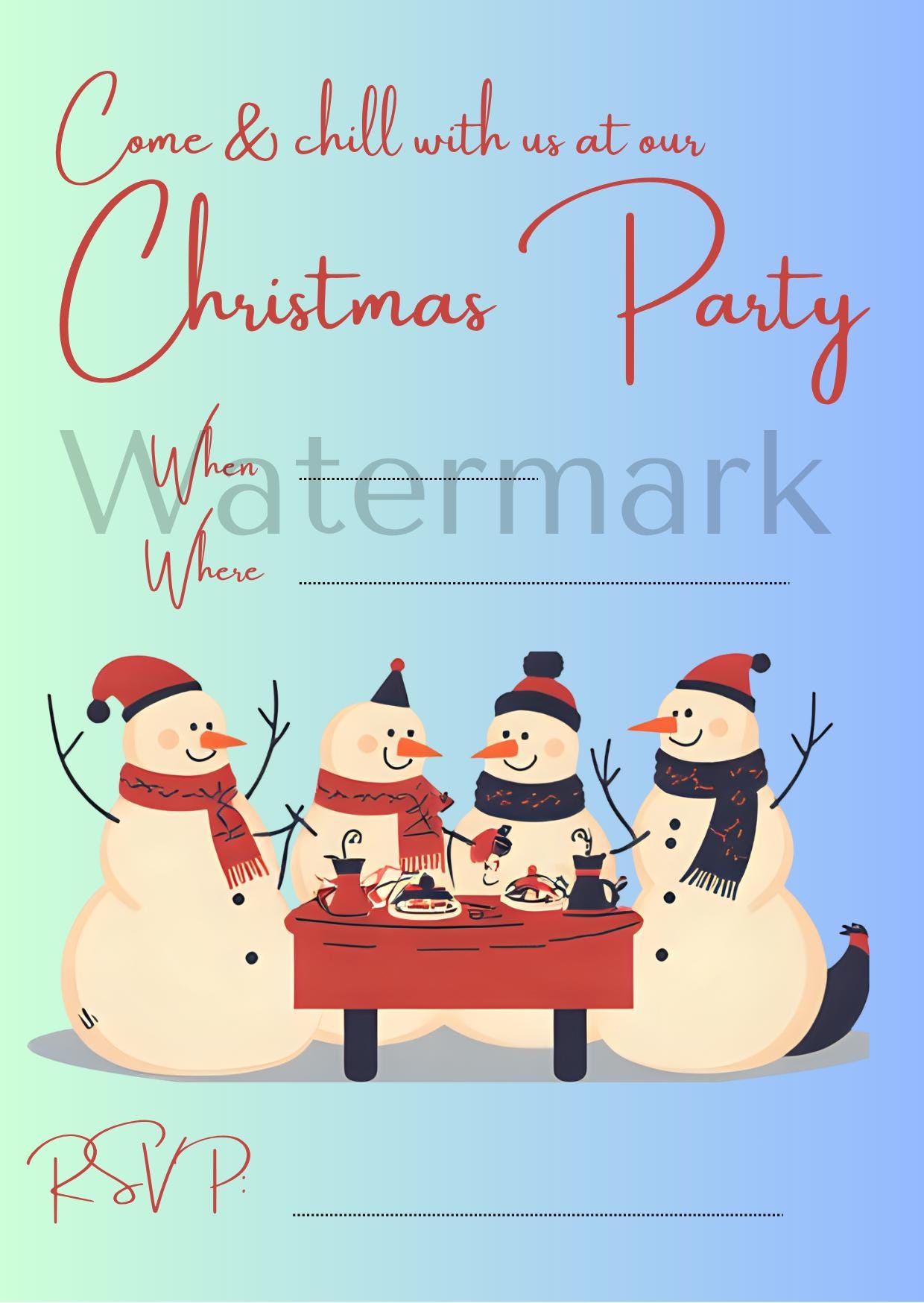 Snowman Christmas Party Invitation: Winter Holiday Invite (editable PDF ...