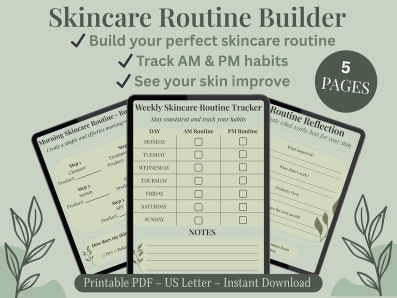 Skincare Routine Tracker Printable | Skin Care Routine Log | Daily Skin ...
