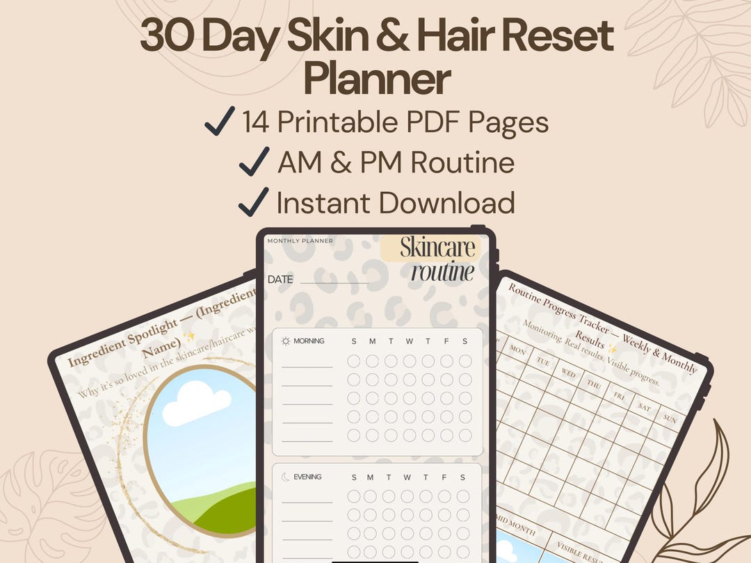 30 Day Skin Care Routine Planner | Skin & Hair Reset Checklist ...