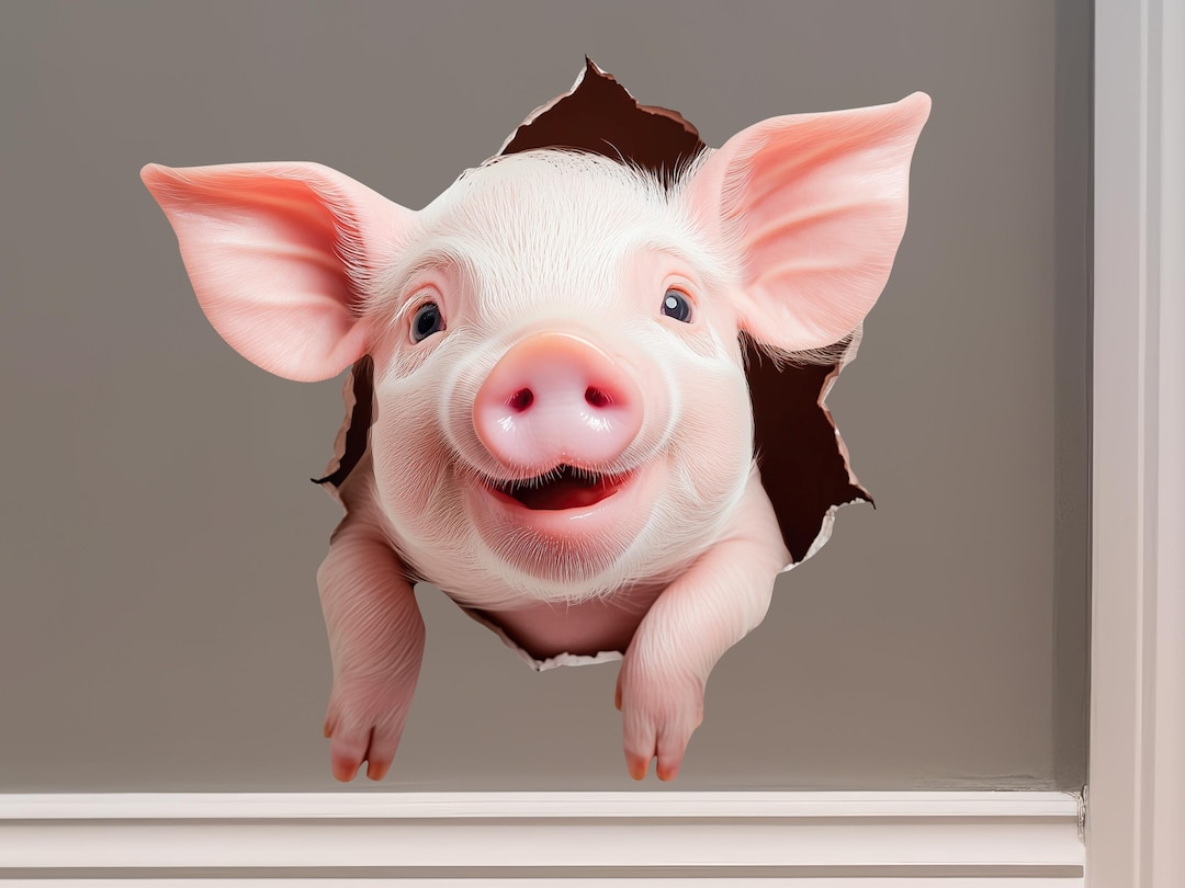 Mini Pig Breaking Through Wall Vinyl Decal – 5 X 4.6 Inch Sticker for ...