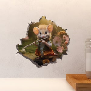 Flute Mouse in Mouse Hole Decal - Mouse Hole 3D Wall Sticker - Etsy