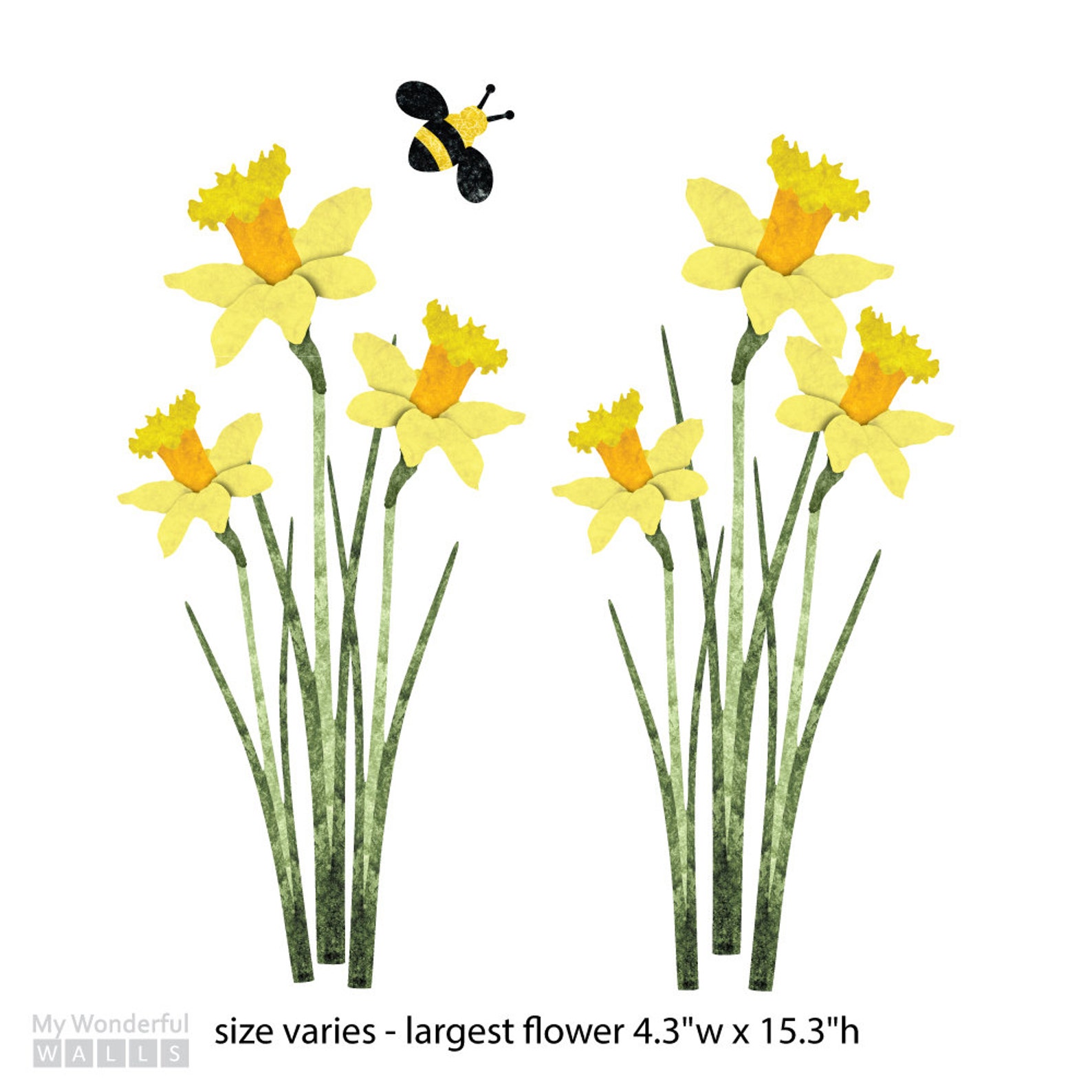 Daffodil Decals - Set of 6 Flower Stickers and Bee (114-stick-17 ...
