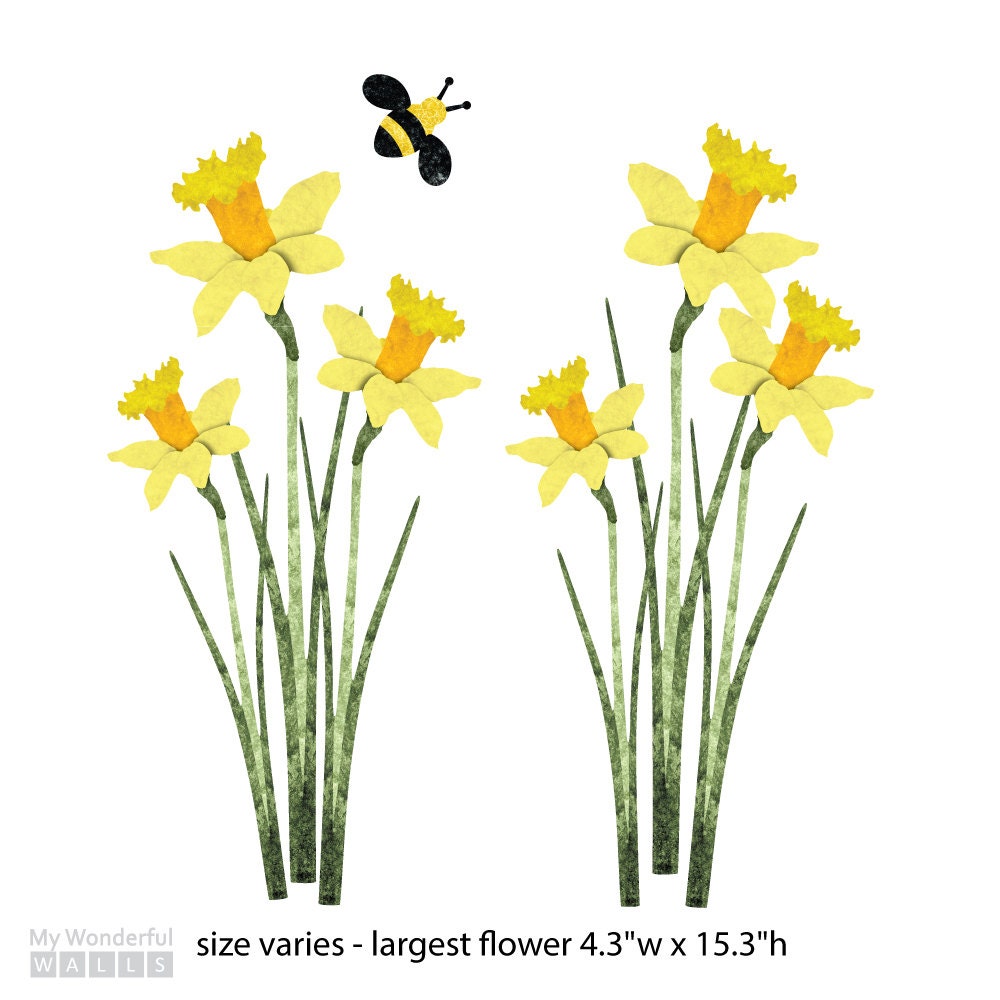 Daffodil Decals - Set of 6 Flower Stickers and Bee (114-stick-17 ...