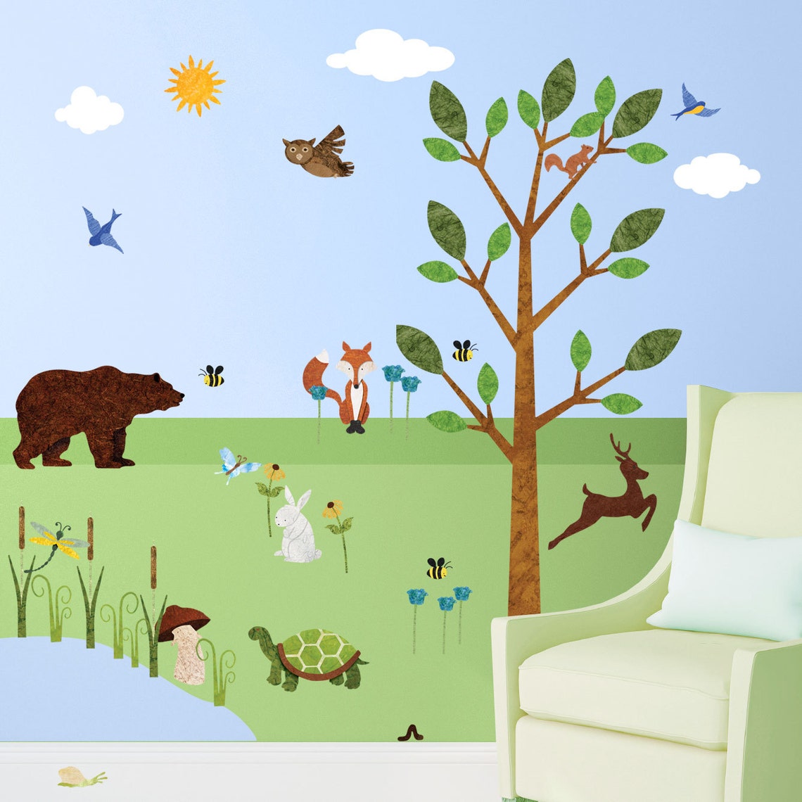 Forest Wall Sticker Set 37 Peel & Stick Woodland Decals for - Etsy