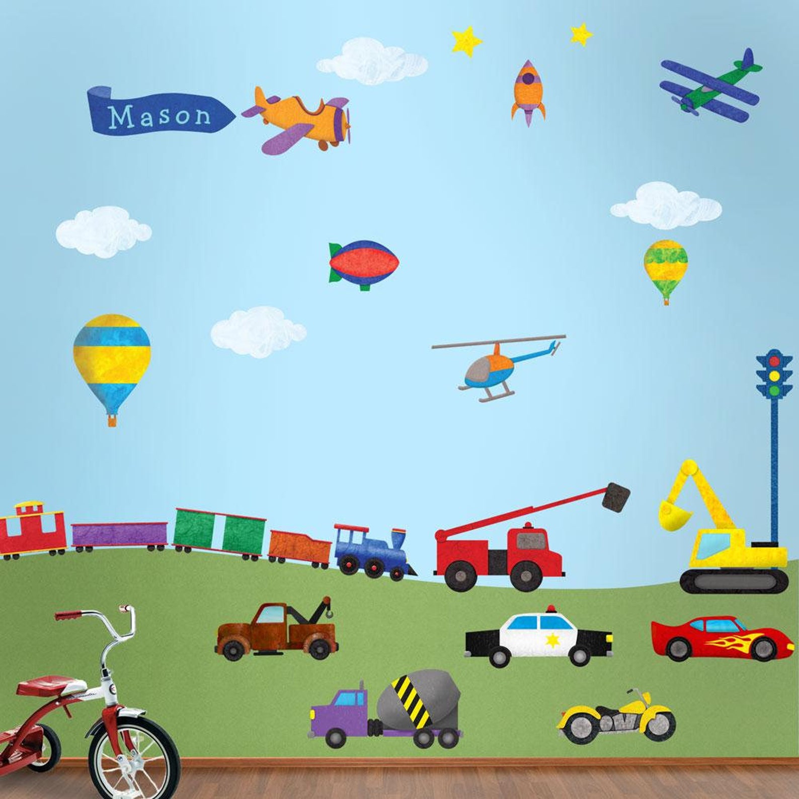 Transportation Wall Decals - Train, Construction, Car, Truck, Airplane ...