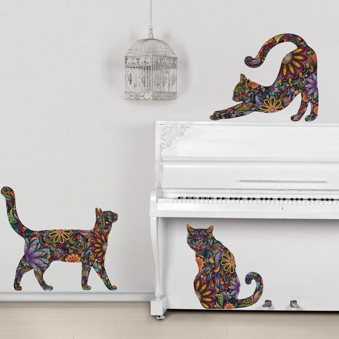 Cat Decals - Set of 3 Cat Wall Stickers - Peel and Stick Decals - Etsy