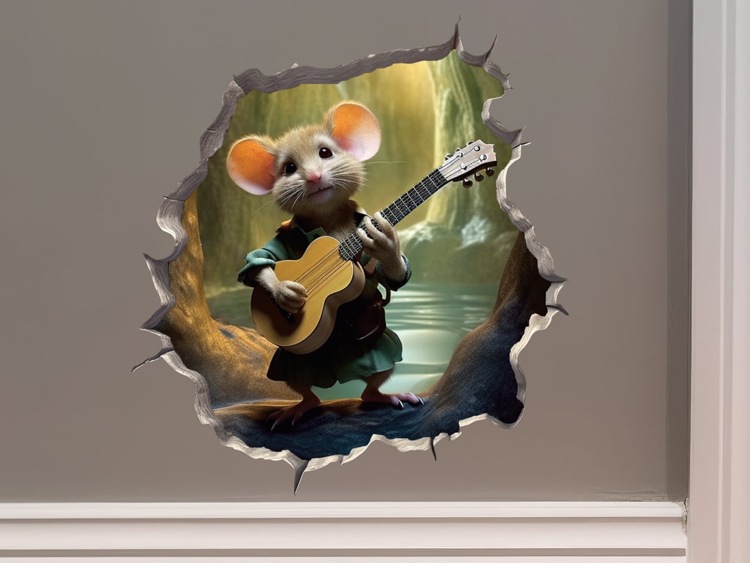 Bard Mouse in Mouse Hole Decal - Musician Mouse 3D Wall Sticker - Etsy