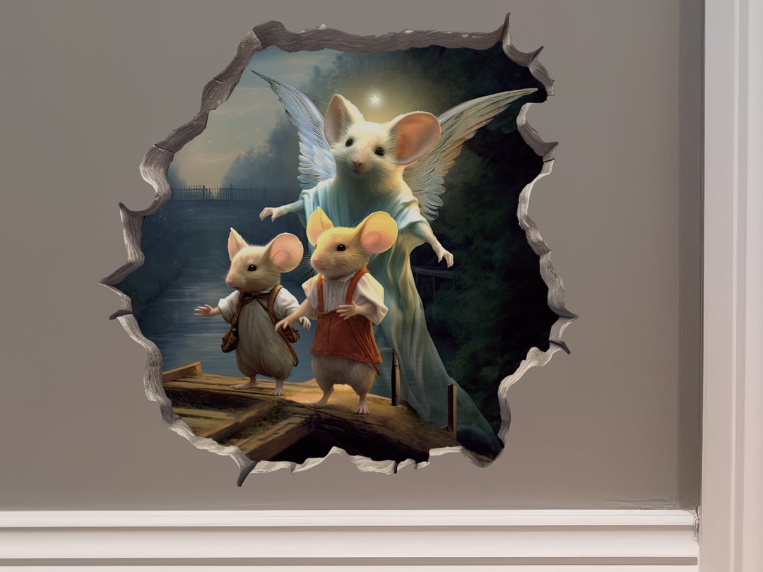 Guardian Angel Mouse in Mouse Hole Decal - Mouse Hole 3D Wall Sticker ...