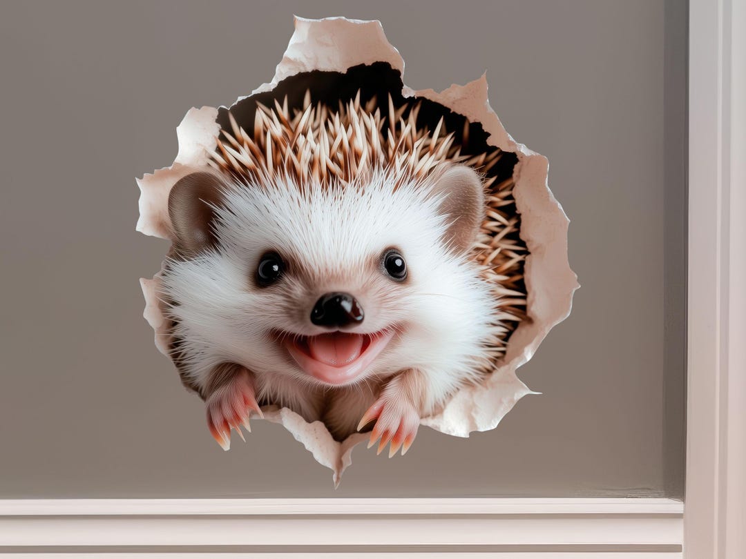 Smiling Hedgehog Wall Decal, 4.6 X 5 Inch Decorative Sticker - 3D ...