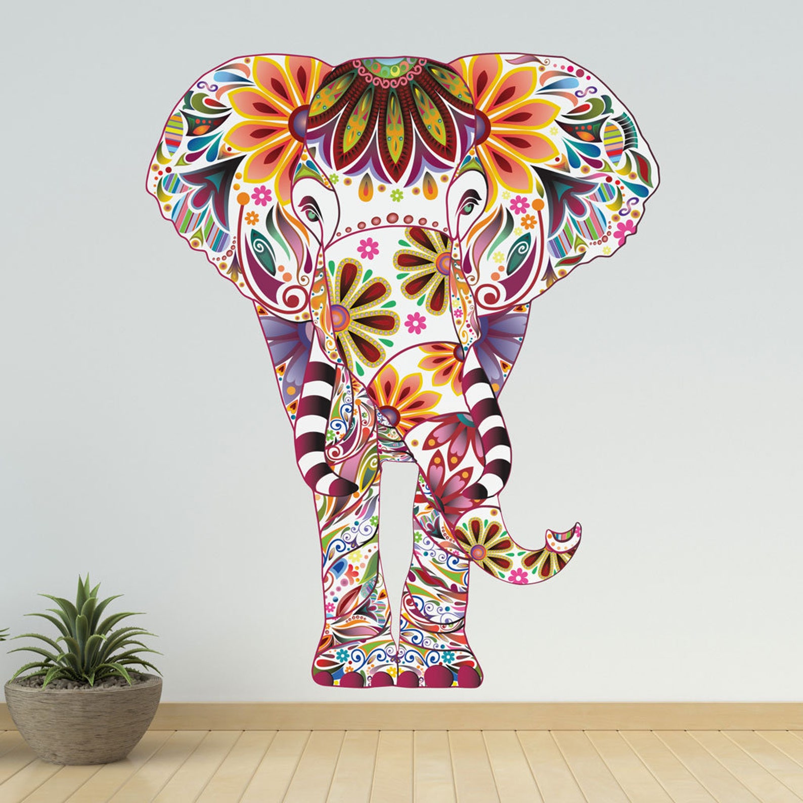 Elephant Art Colorful Elephant Wall Decal Perfect Elephant - Etsy