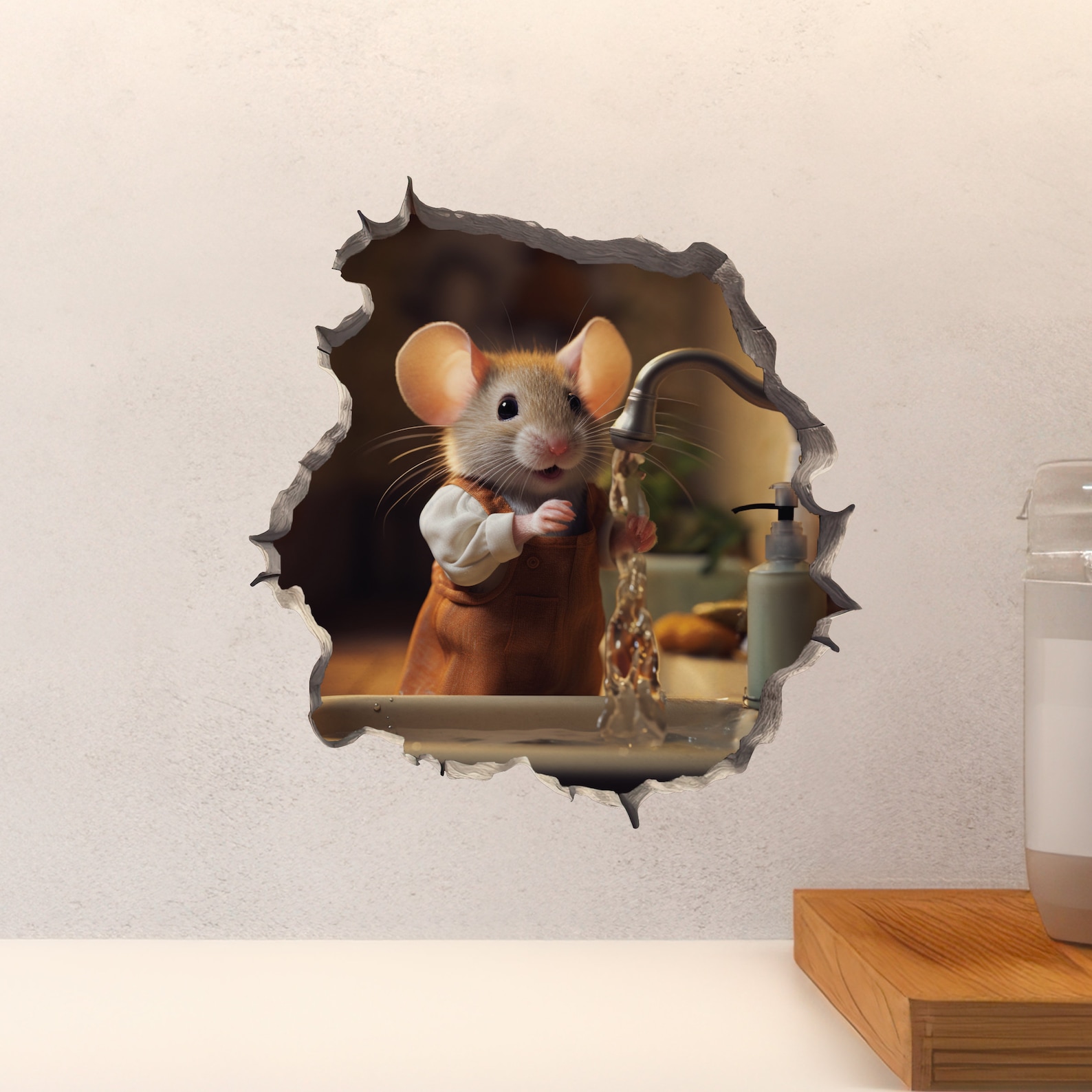 Hand Washing Mouse in Mouse Hole Decal - Etsy