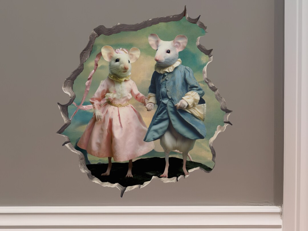 Pinkie and the Blue Boy Mice in Mouse Hole Decal - Mouse Hole 3D Wall ...