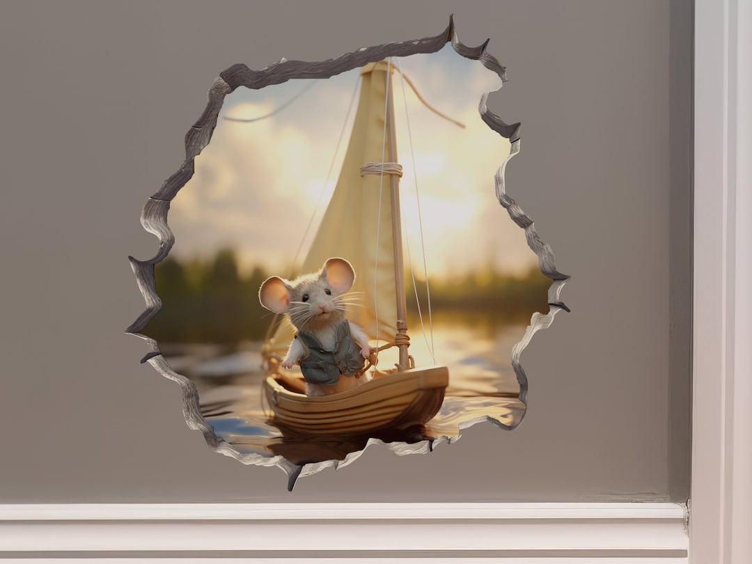 Sailboat Mouse in Mouse Hole Decal - Mouse Hole 3D Wall Sticker - Etsy
