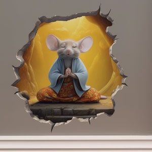 Meditating Yoga Mouse in Mouse Hole Decal - Mouse Hole 3D Wall Sticker ...
