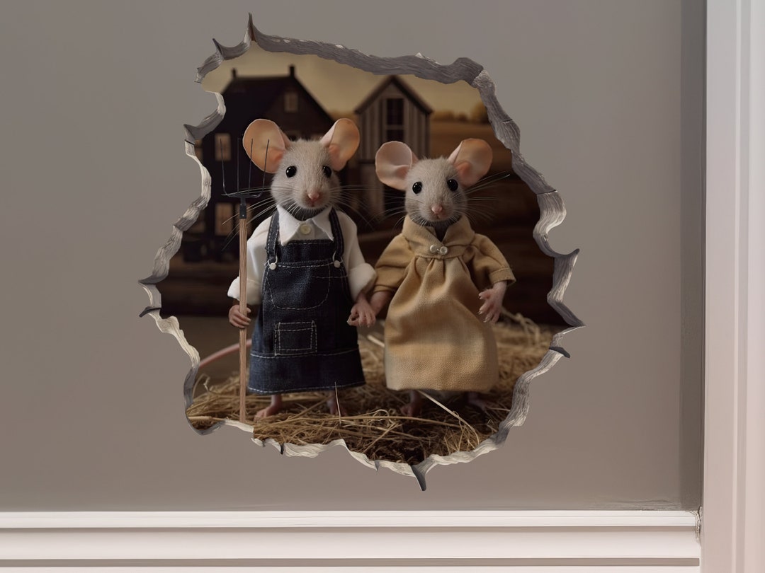 American Gothic Mice in Mouse Hole Decal - Mouse Hole 3D Wall Sticker ...