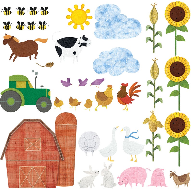Farm Wall Sticker Set – 38 Peel & Stick Farm Theme Decals for Baby ...