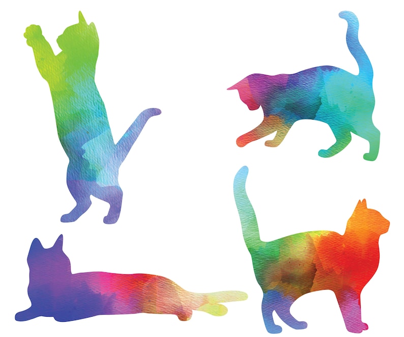 Cat Decals - Set of 4 in Watercolor Rainbow Pattern - Etsy