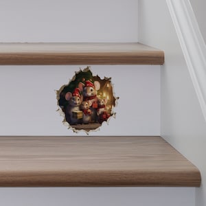 Christmas Family Mice in Mouse Hole Decal - Mouse Hole 3D Wall Sticker ...