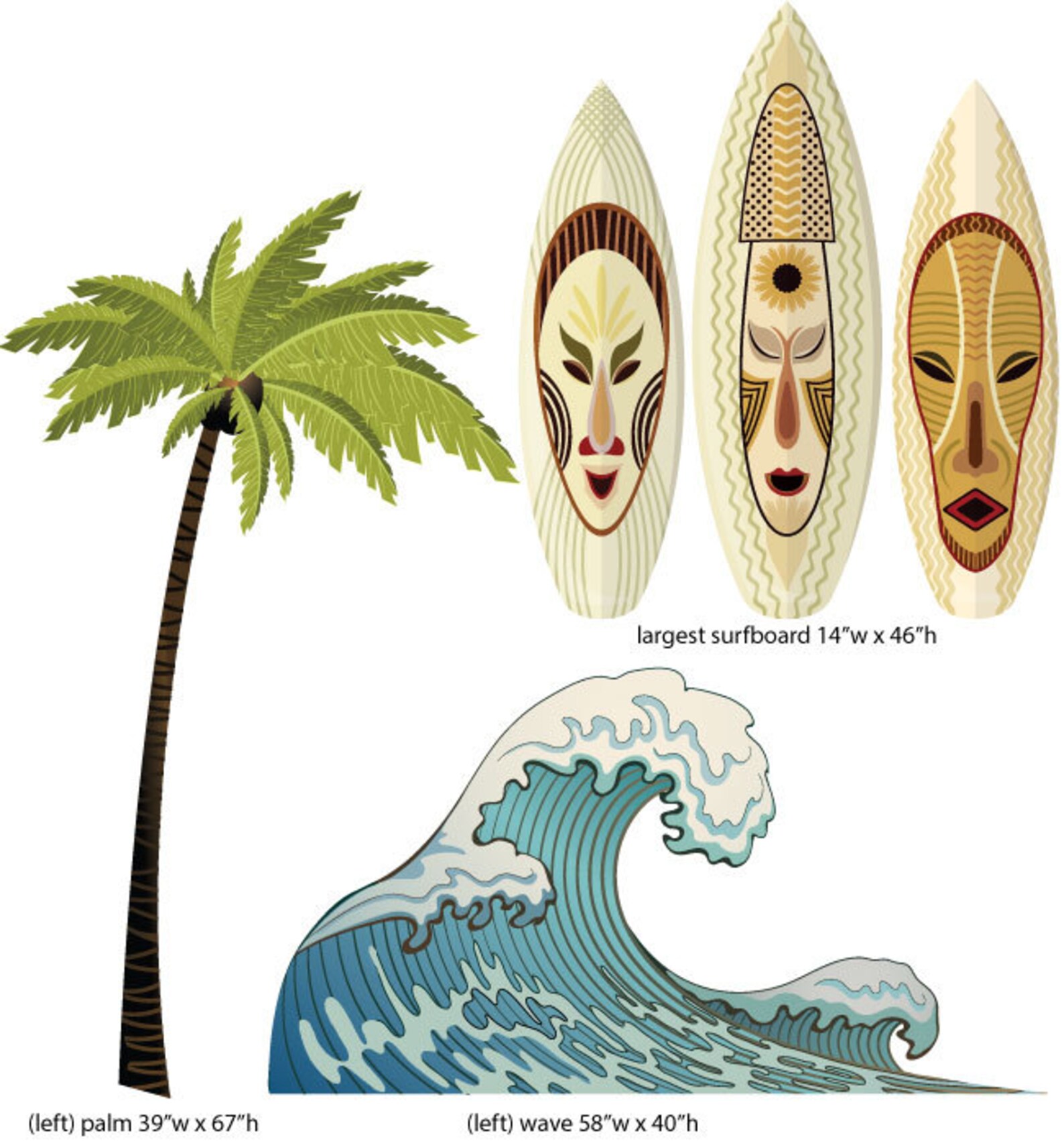 Tiki Surf Wall Stickers Decals for Boys Room Wall Mural | Etsy