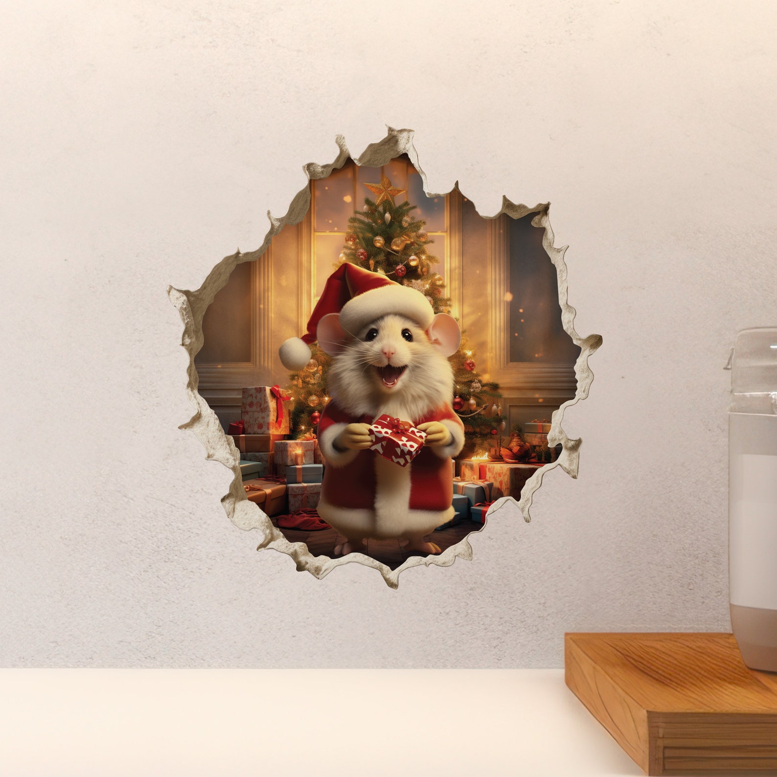 Santa Mouse in Mouse Hole Decal Mouse Hole 3D Wall Sticker - Etsy