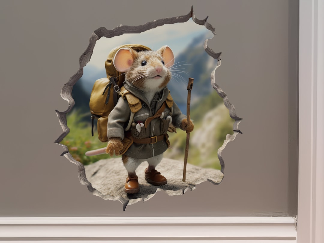 Spring Hiker Mouse in Mouse Hole Decal - Mouse Hole 3D Wall Sticker - Etsy