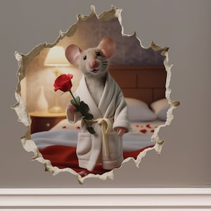 Lover Mouse Valentine's Day Gift in Mouse Hole Decal - Mouse Hole 3D ...