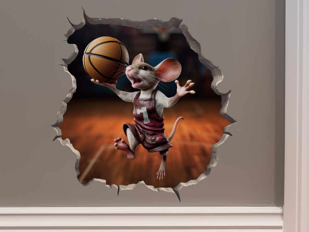 Basketball Mouse in Mouse Hole Decal - Mouse Hole 3D Wall Sticker - Etsy