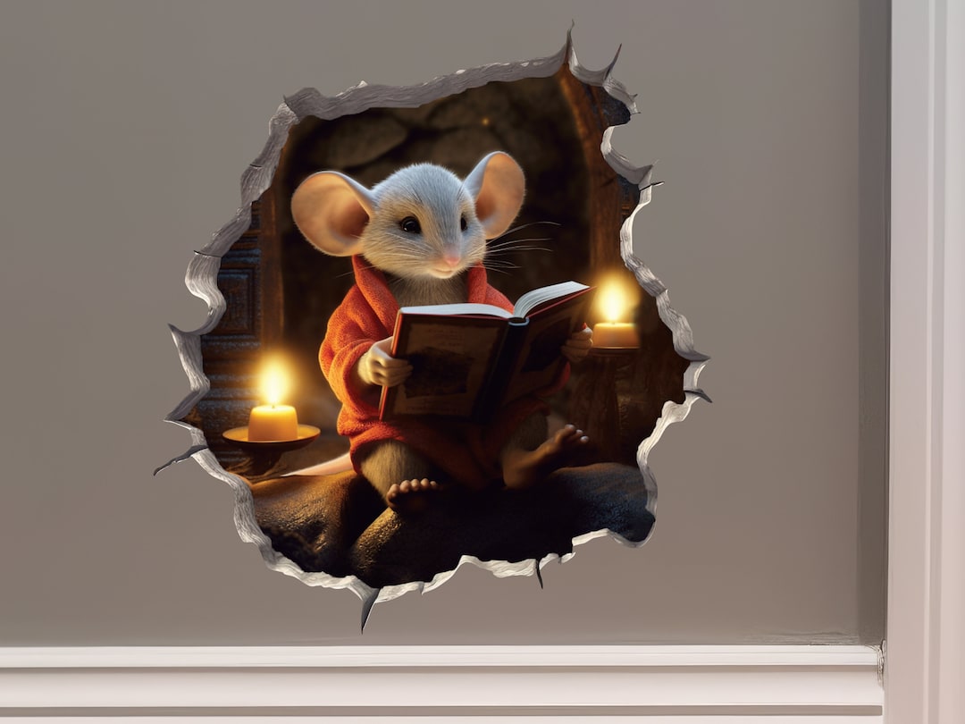 Reading Mouse in Mouse Hole Decal - Mouse Hole 3D Wall Sticker - Etsy