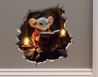 3D Mouse and Doll in a Hole Wall Sticker Reading Mouse Wall - Etsy