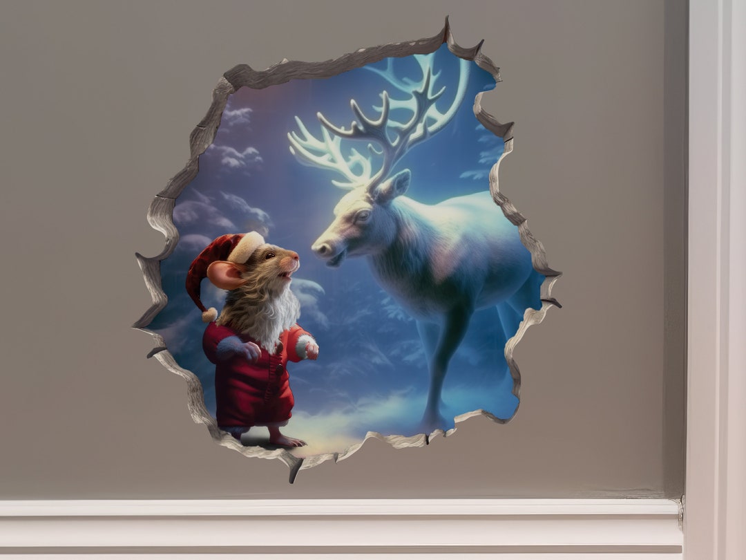 Santa and Reindeer Mouse Hole Decal - Etsy