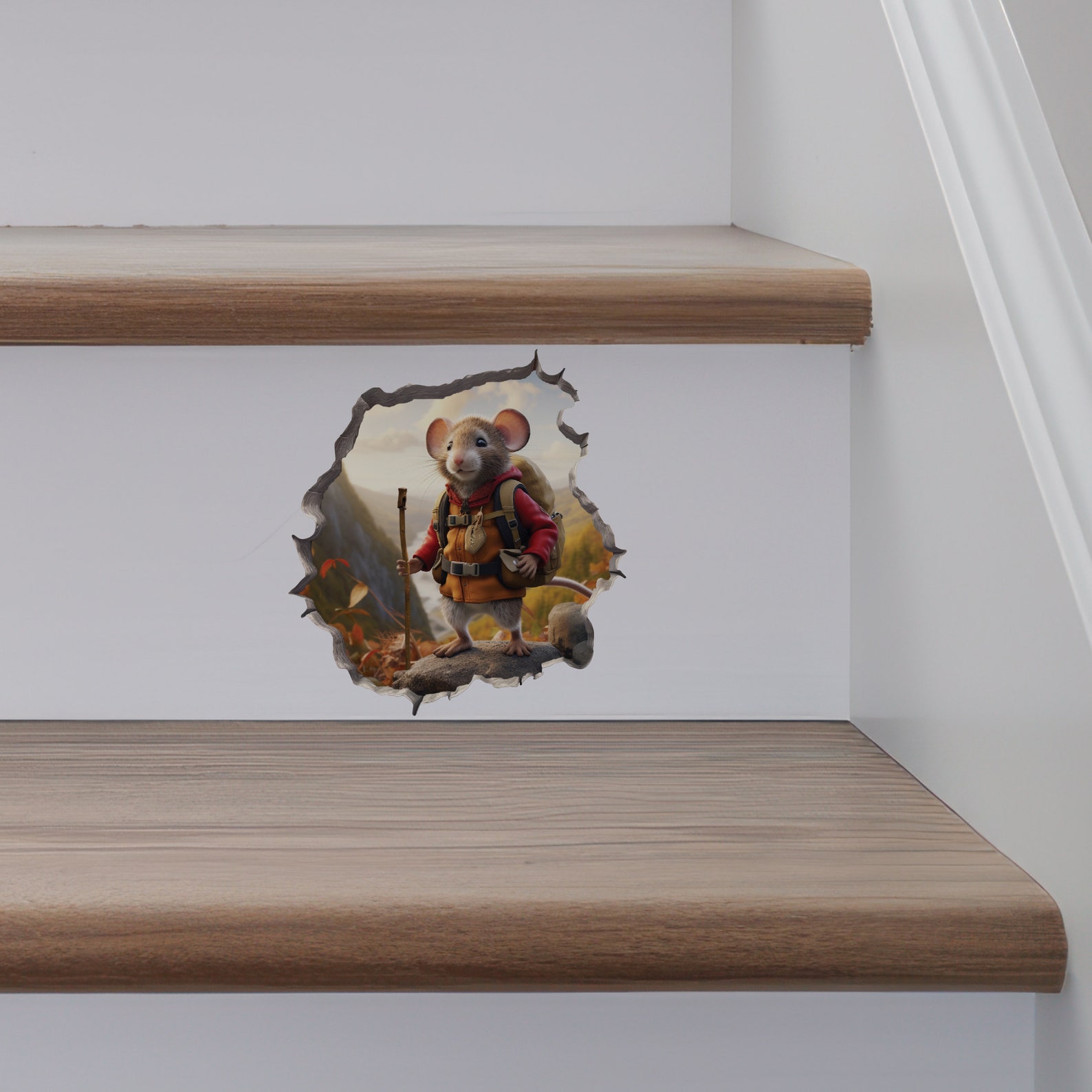 Autumn Hiker Mouse in Mouse Hole Decal Mouse Hole 3D Wall Sticker - Etsy